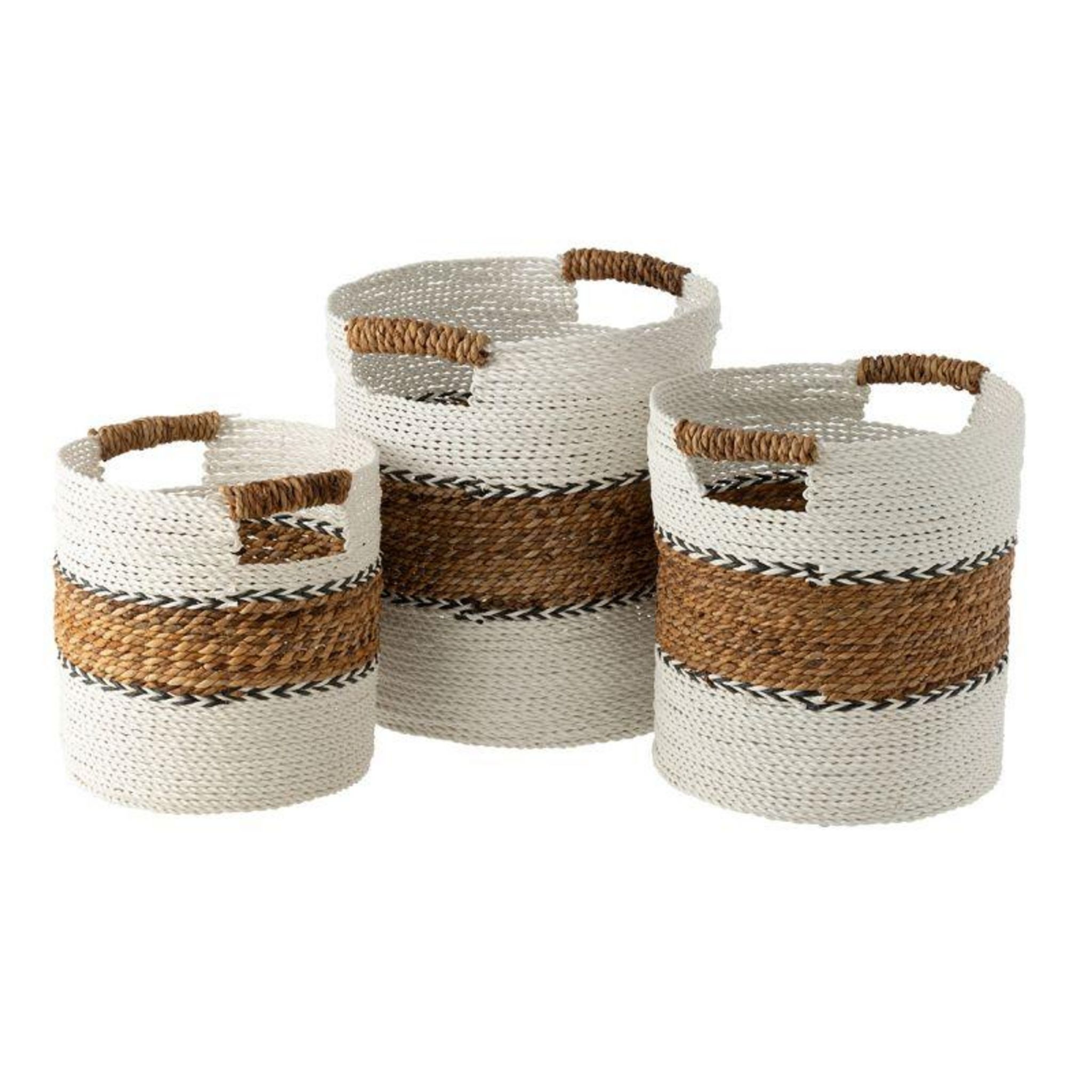 Paris Prix Lot de 3 Paniers de Rangement Laura 40cm Blanc & Naturel pas ...