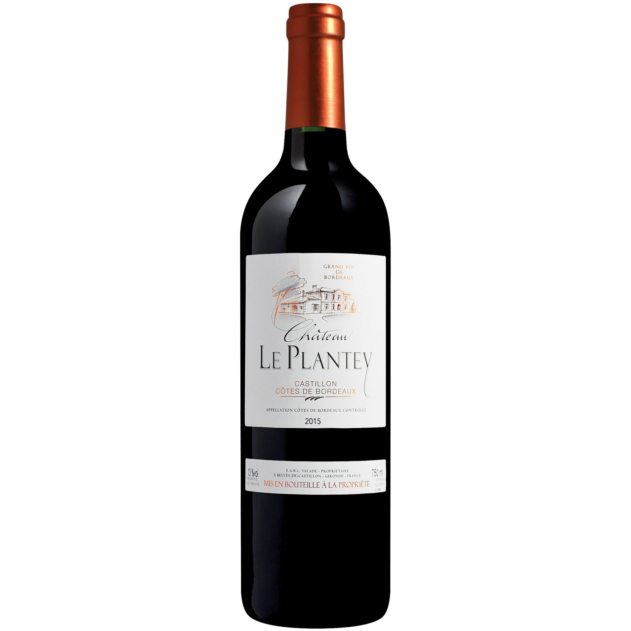 Vin rouge AOP Castillon Côtes-de-Bordeaux Château Le Plantey 2015 75cl ...