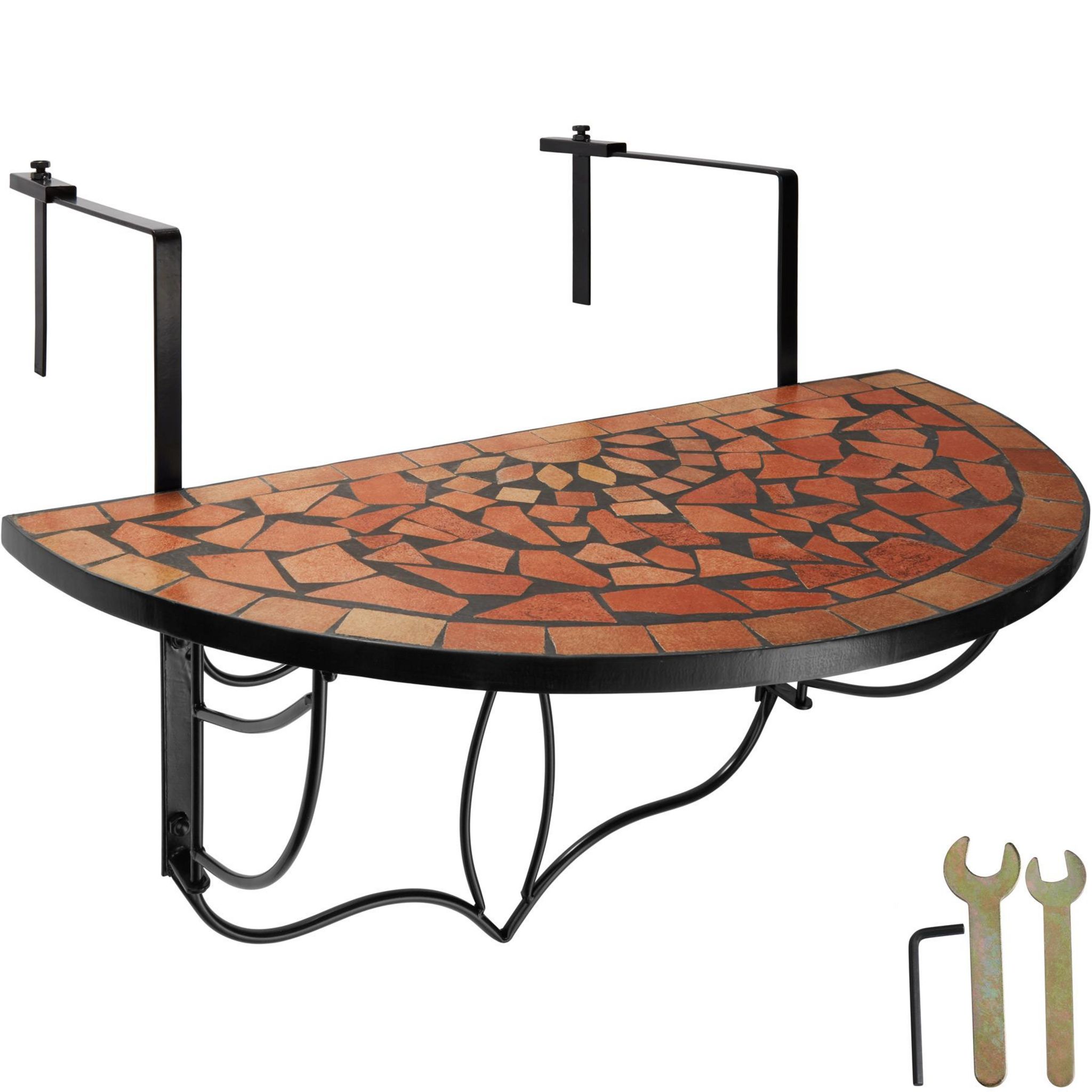 tectake Table de balcon en acier, mosaïque et ciment marron terracotta ...