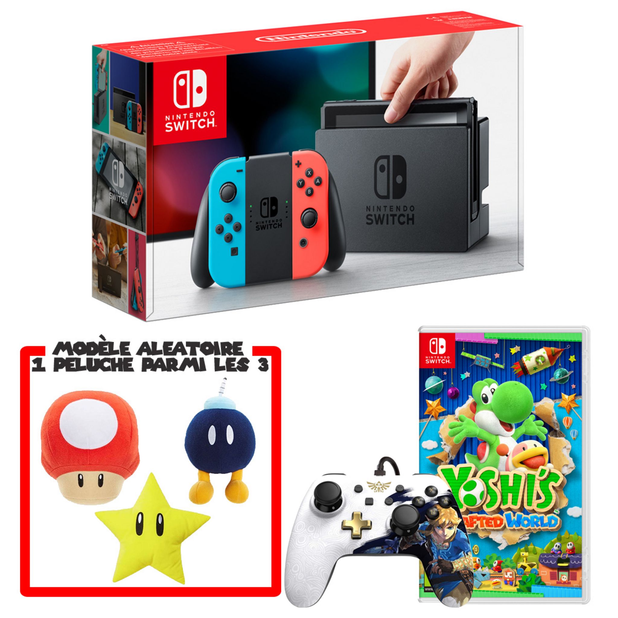Console Nintendo Switch Joy-Con Néon + Yoshi's Crafted World + Manette ...