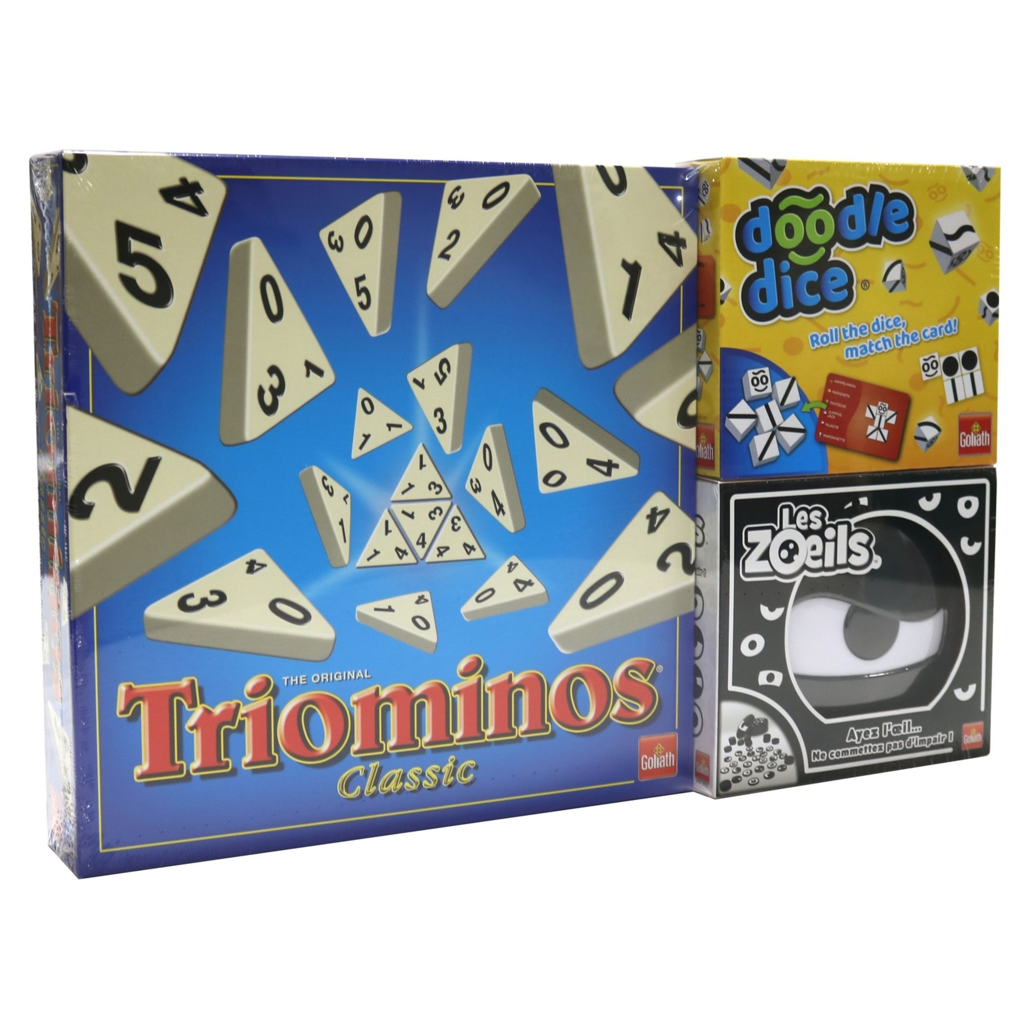 GOLIATH Tripack Triominos+Doodle Dice+Les Zoeils pas cher - Auchan.fr