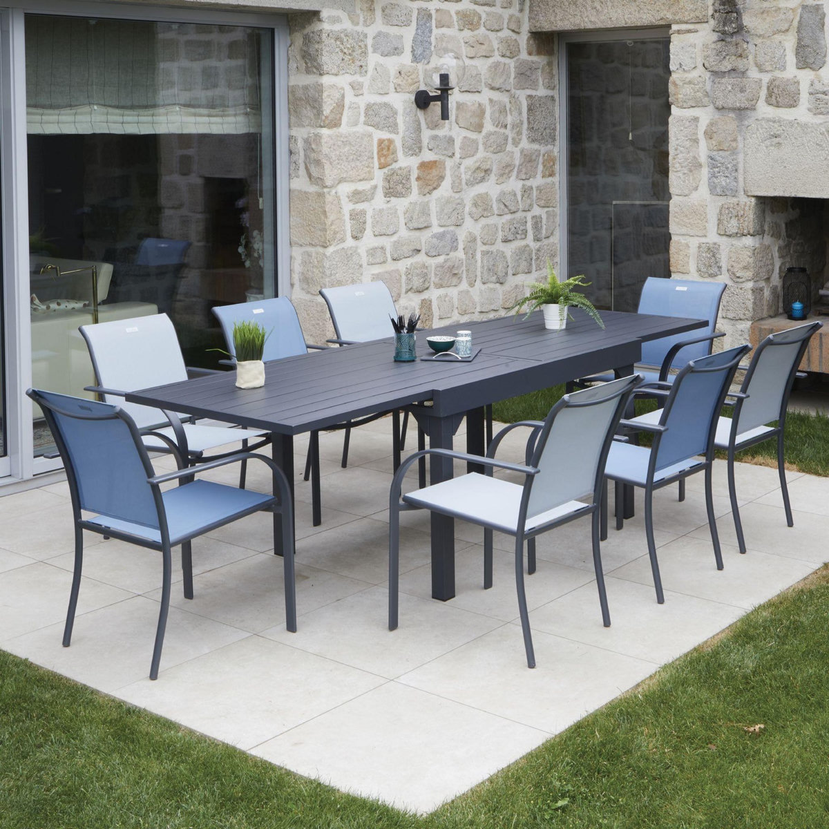 Ozalide Table de jardin extensible Honfleur 8P en aluminium 135 pas ...