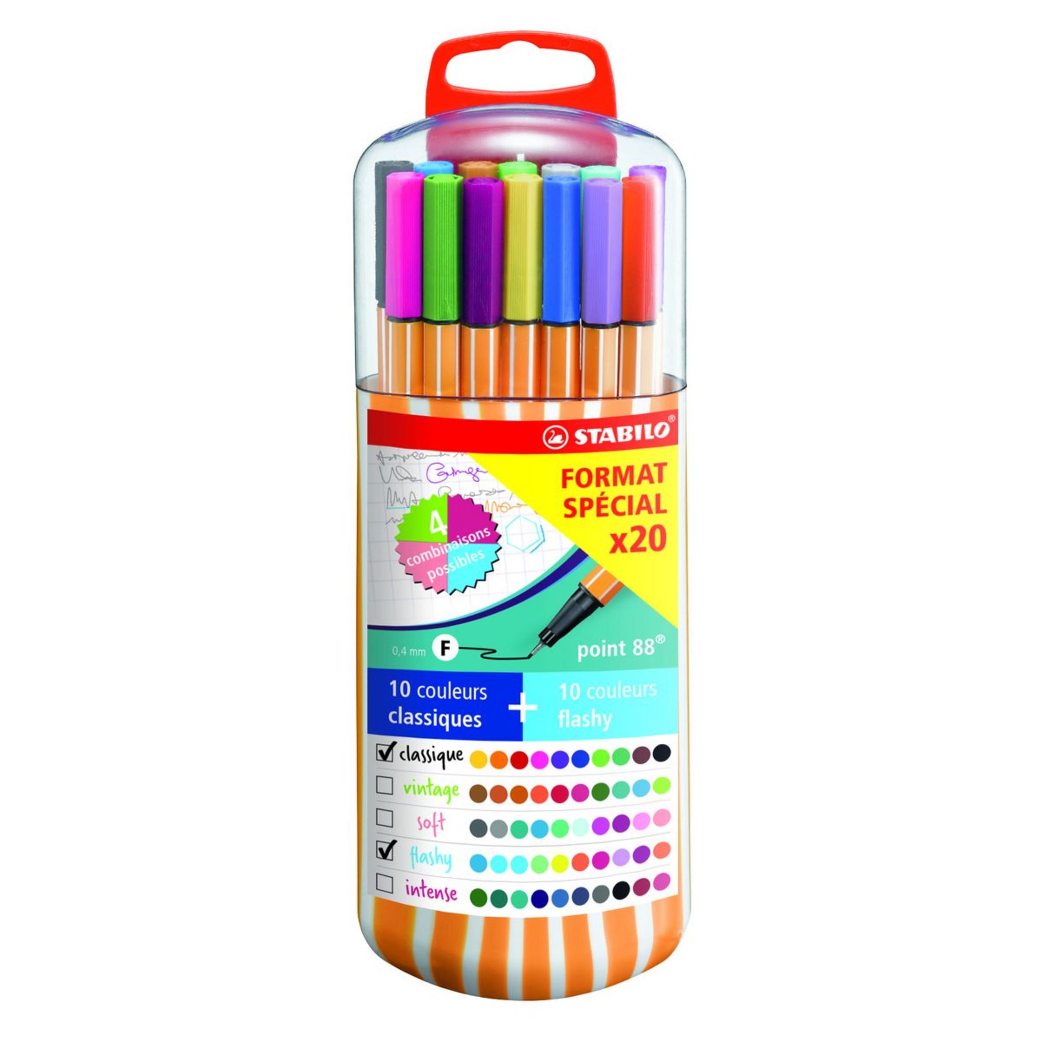 STABILO Lot de 20 stylos feutres pointe fine Point 88 10 coloris ...