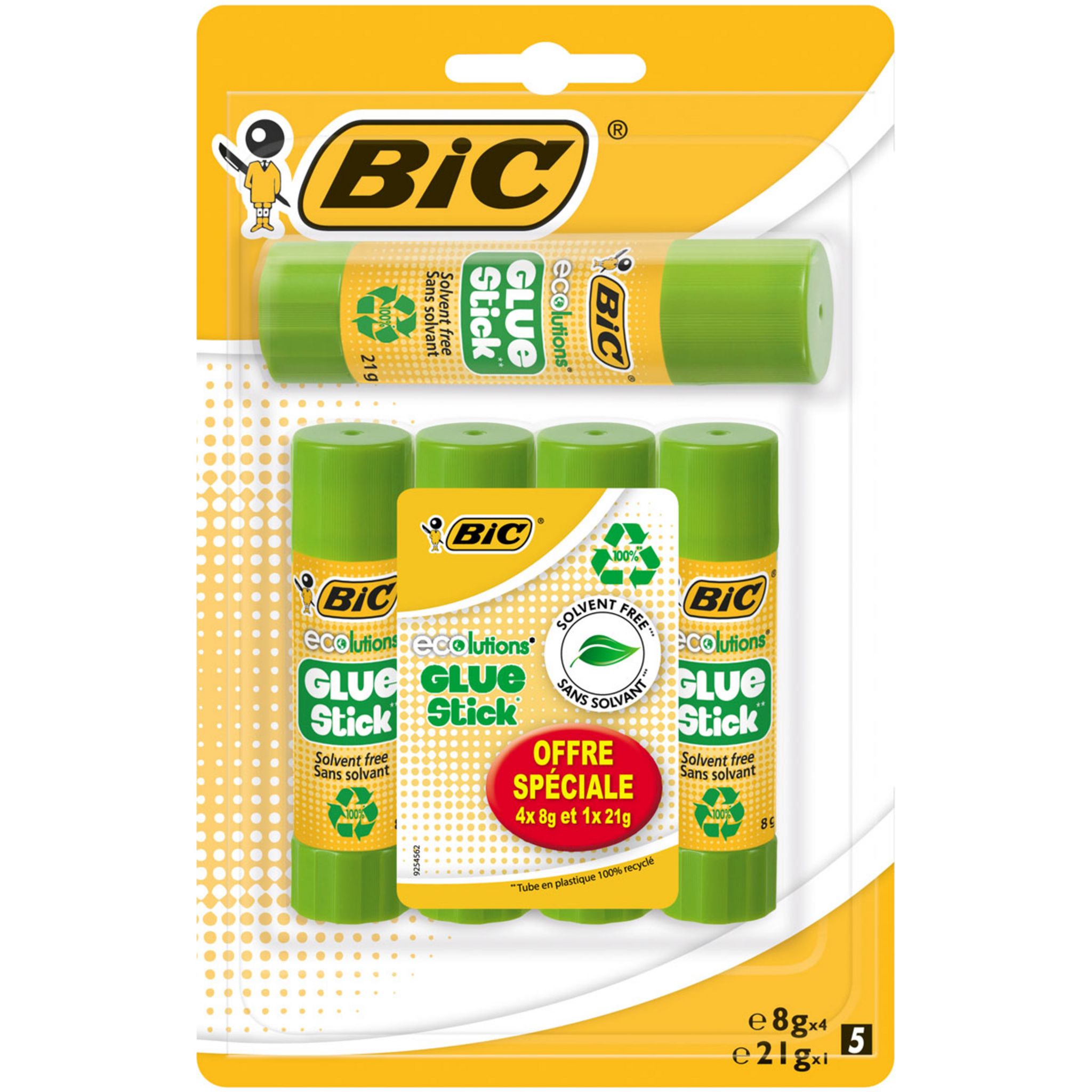 BIC Lot de 4 bâtons de colle Glue Stick 8g + 1 bâton Glue Stick de 21 g ...