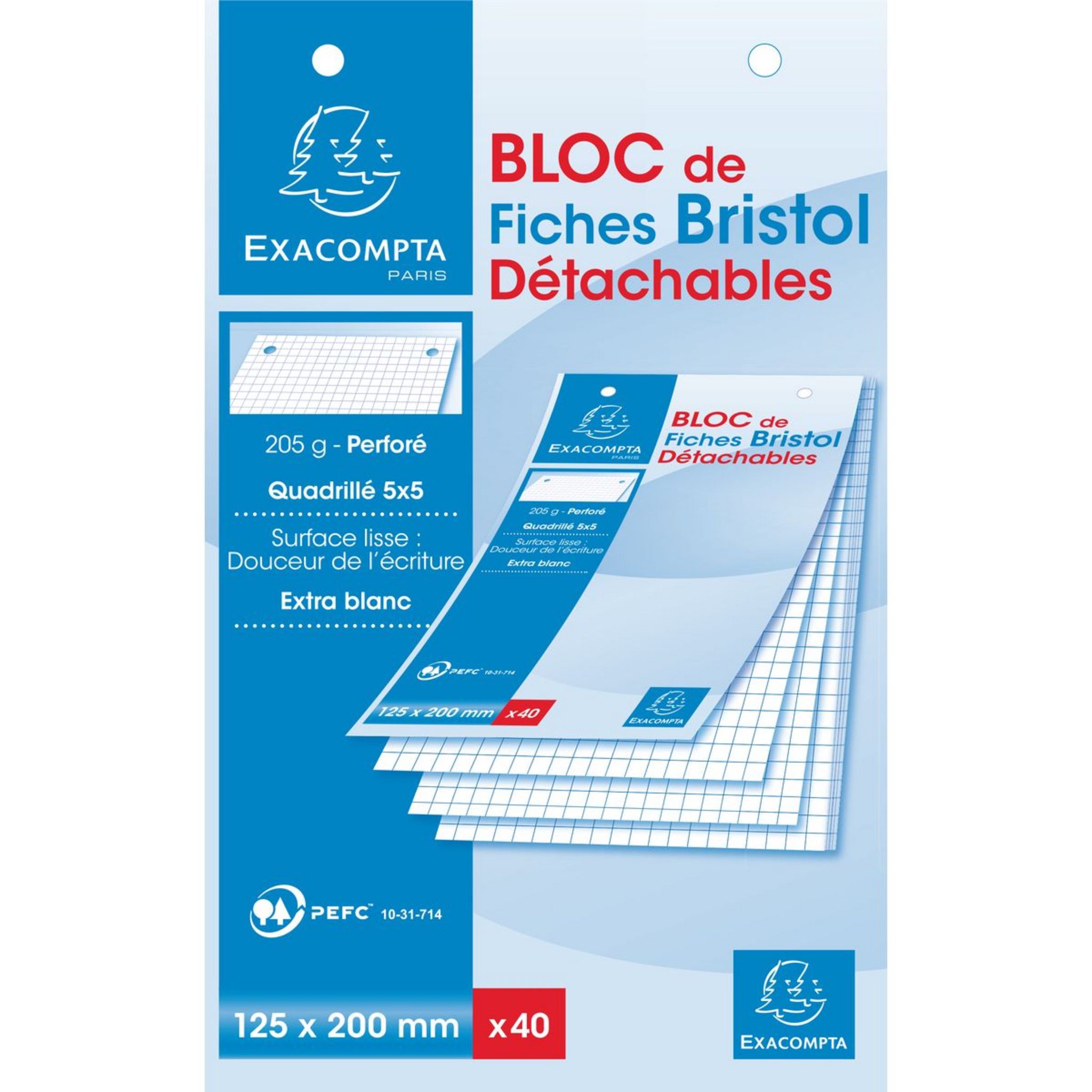 EXACOMPTA Lot de 40 fiches bristol 12.5x20cm petits carreaux 5x5 ...