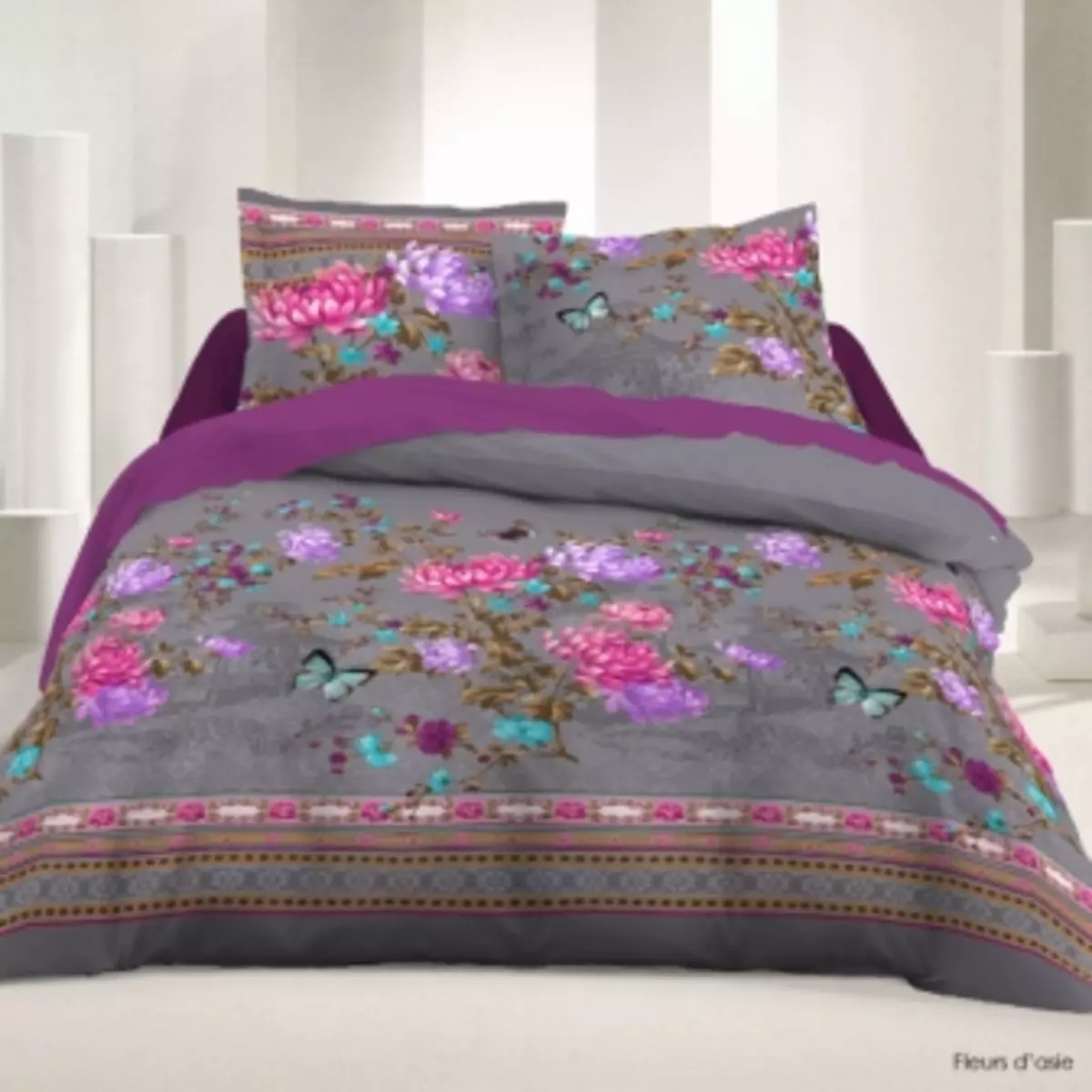 Maison & marques Parure de drap 2 places king coton 42 Fils - Fleurs d ... Maison & marques Parure de drap 2 places king coton 42 Fils - Fleurs d ...