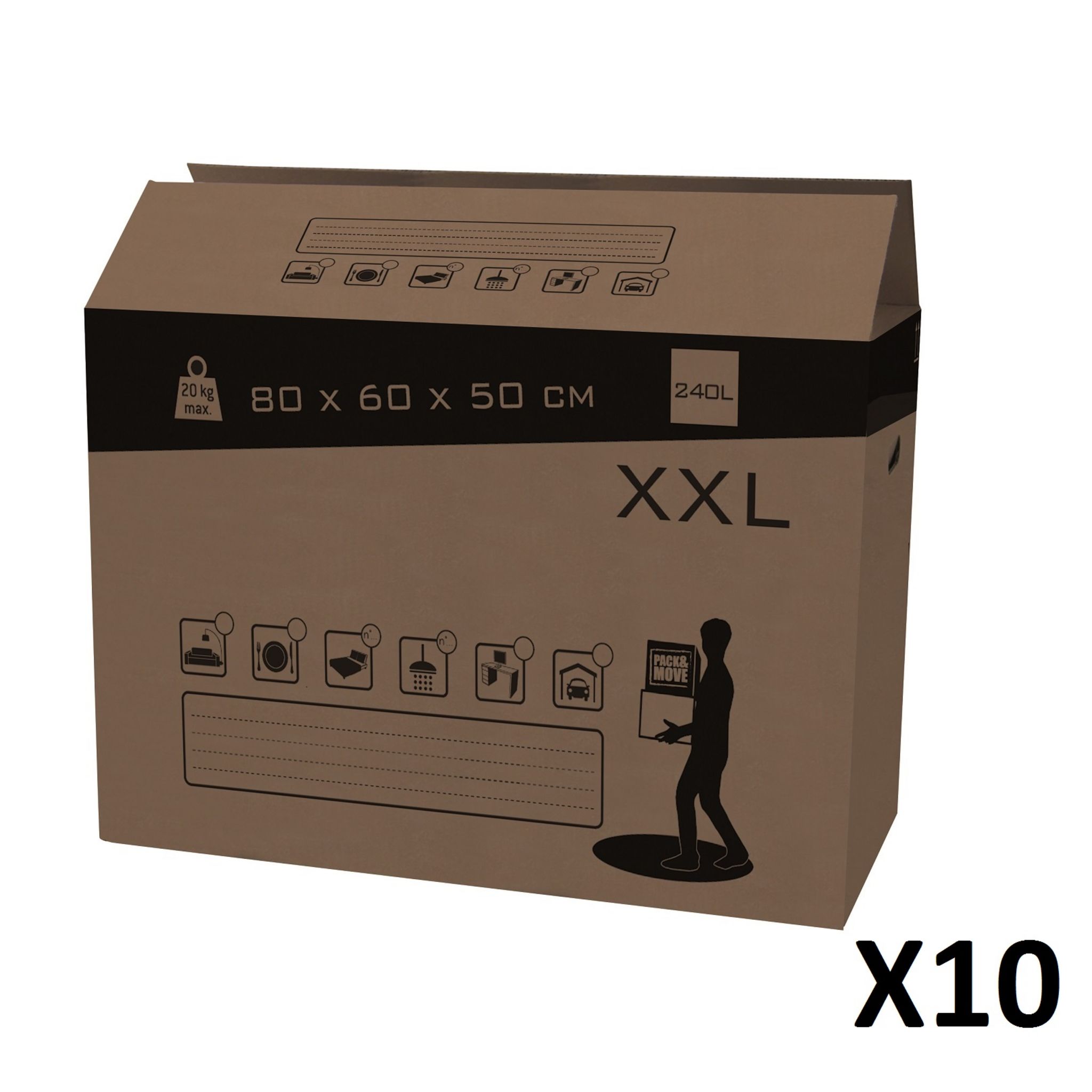 Pack de 10 cartons grande capacité 240 litres 80x60x50 cm pas cher ...