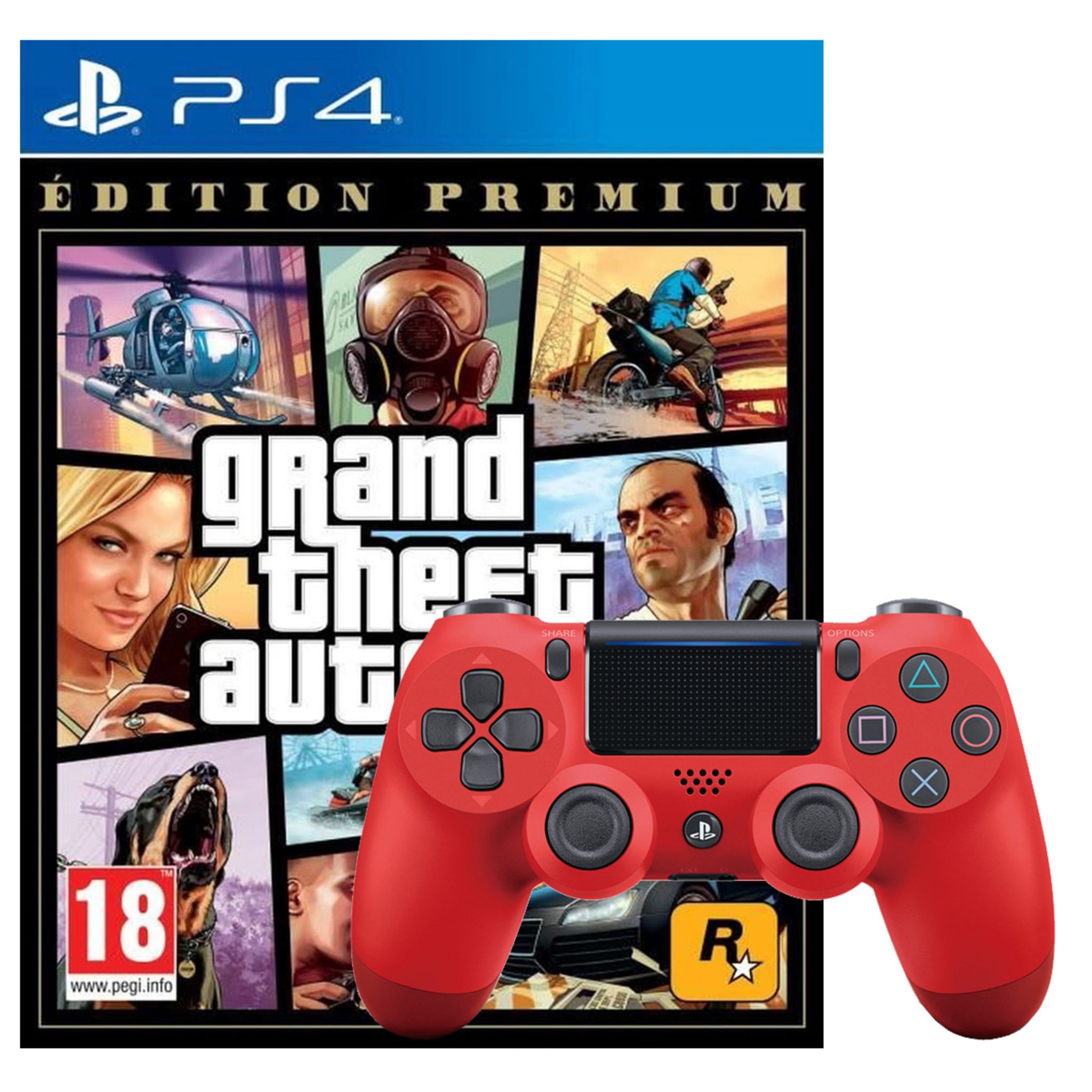 SONY Manette DualShock 4 Rouge V2 PS4 + GTA 5 : Édition Premium Online ...