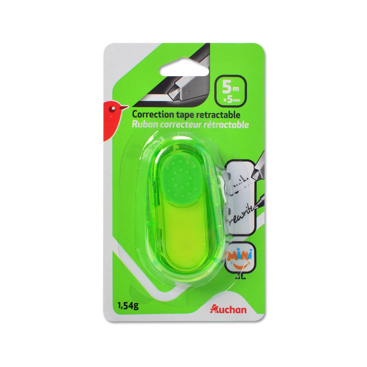 AUCHAN Mini souris correctrice rétractabke 6m verte pas cher - Auchan.fr