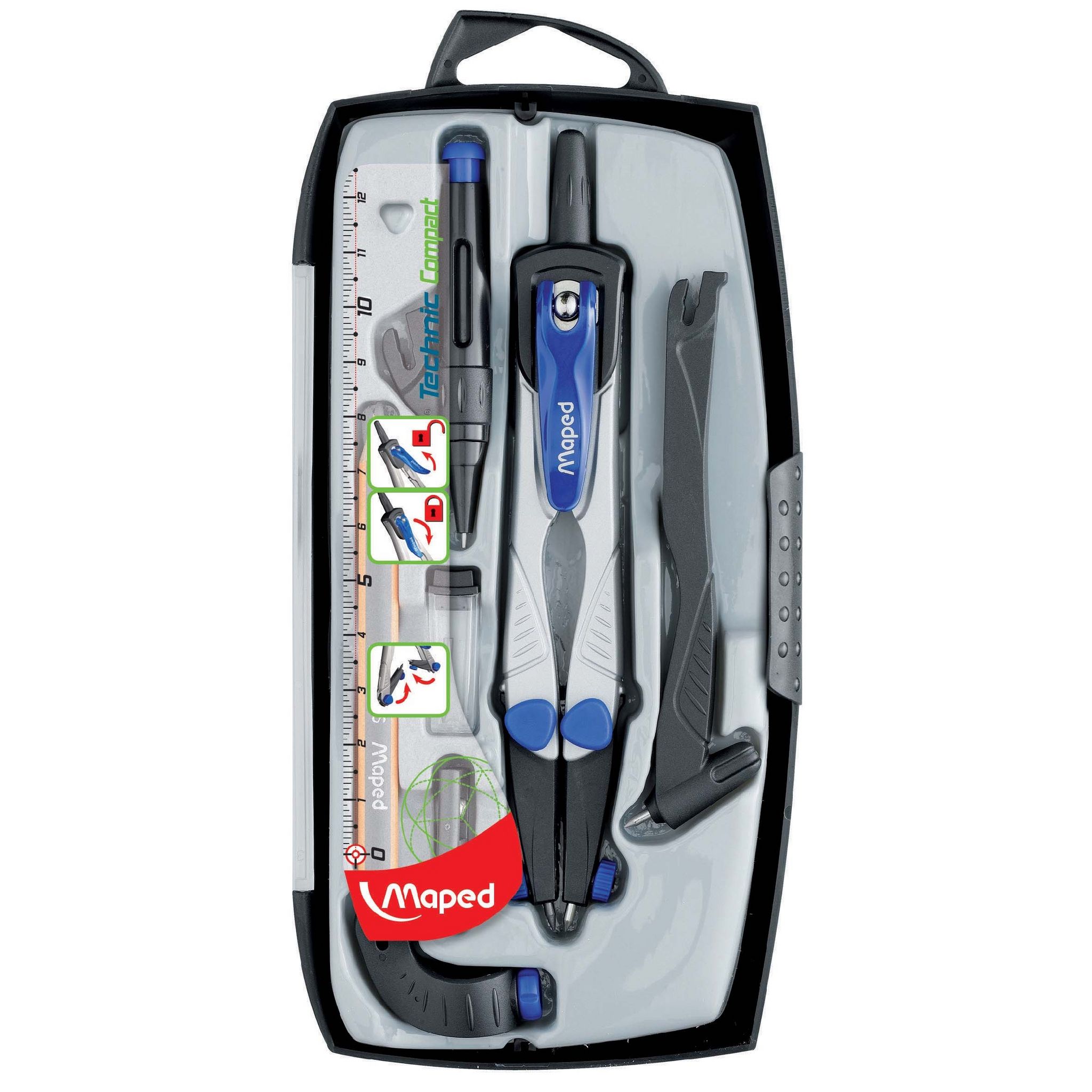 MAPED Compas en métal Technic Compact 7 pièces bleu pas cher - Auchan.fr