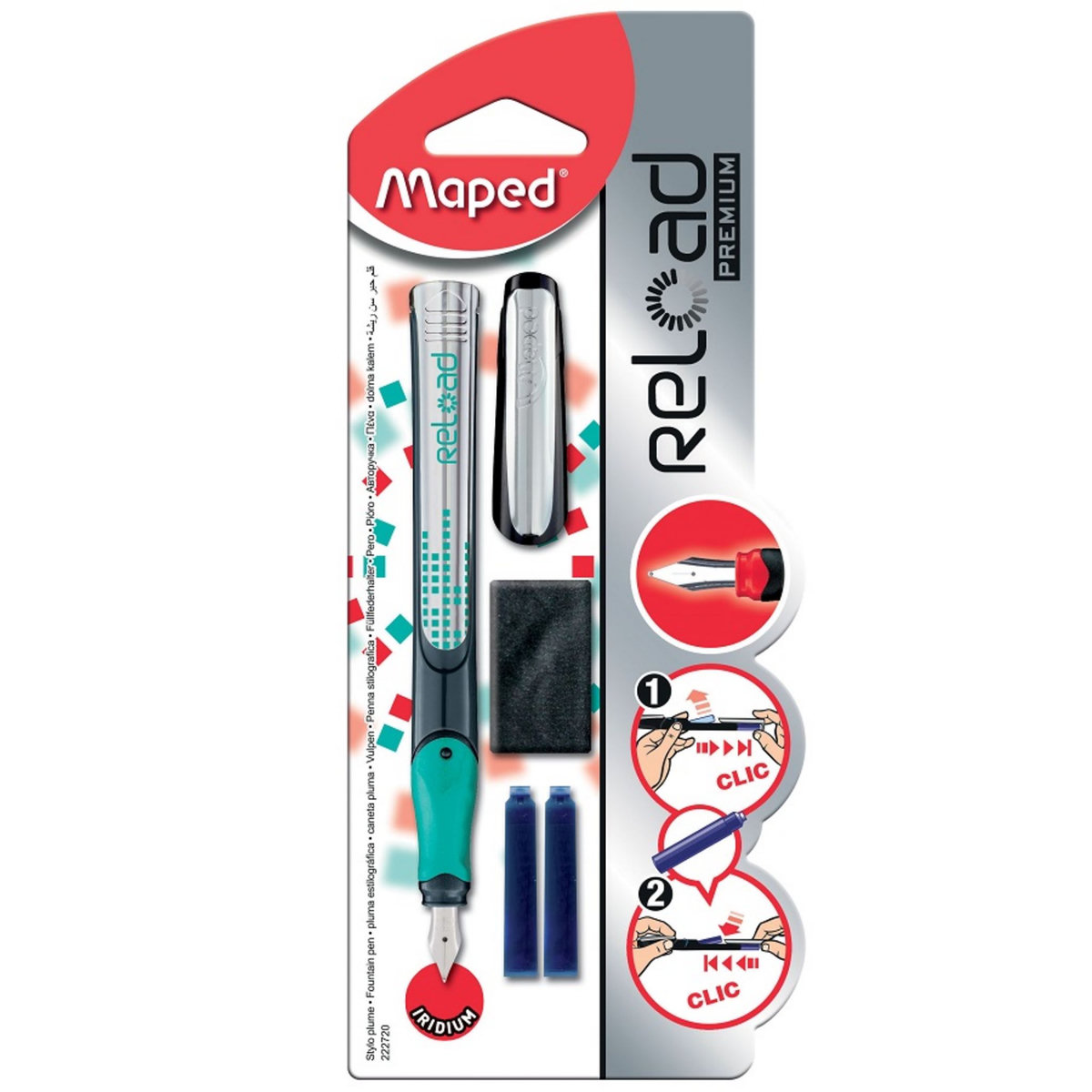 MAPED Stylo plume Reload Premium Teens + 2 cartouches - coloris noir et ...