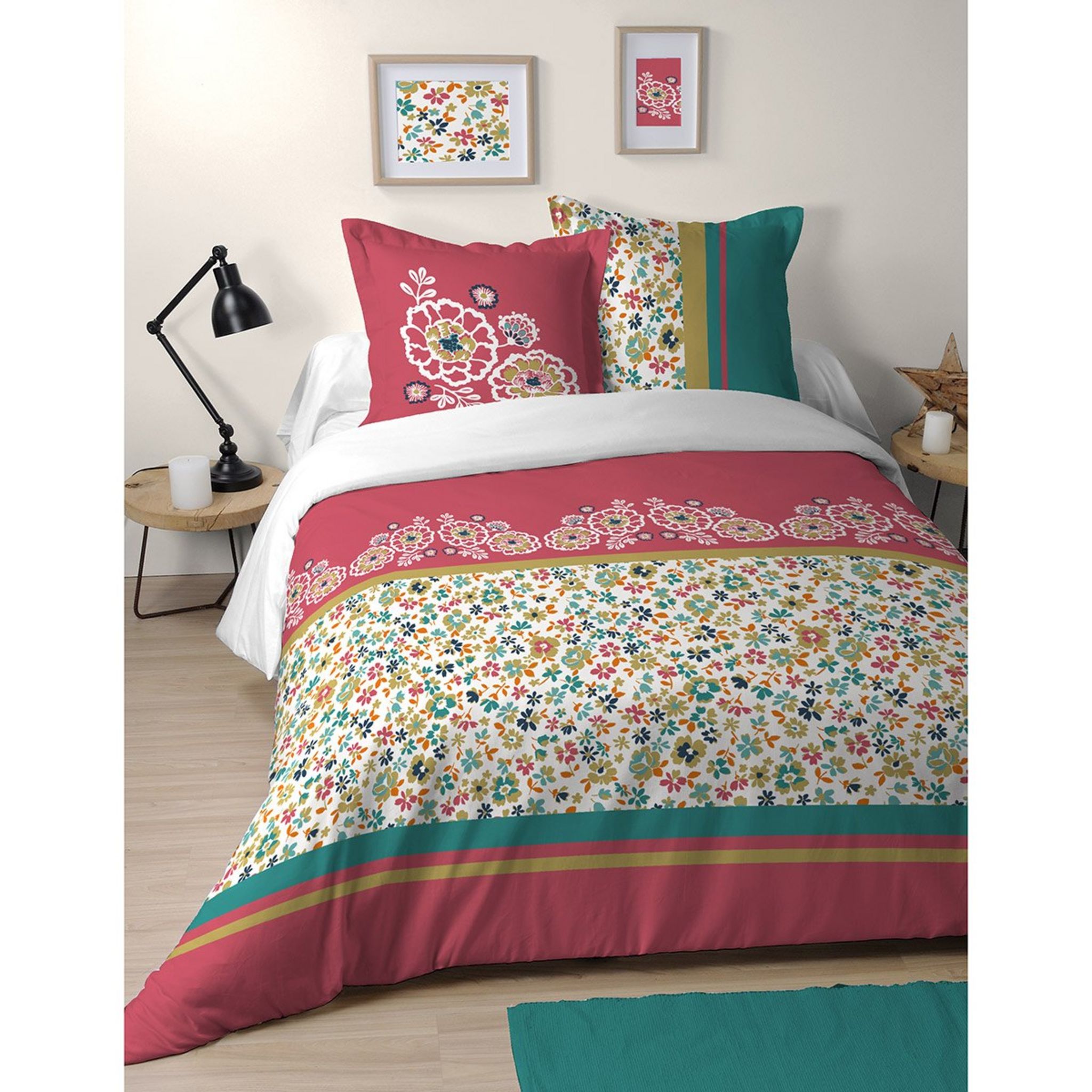 Lovely Casa Housse de couette 260x240 Amaryllis + 2 taies coton 57 fils pas cher - Auchan.fr