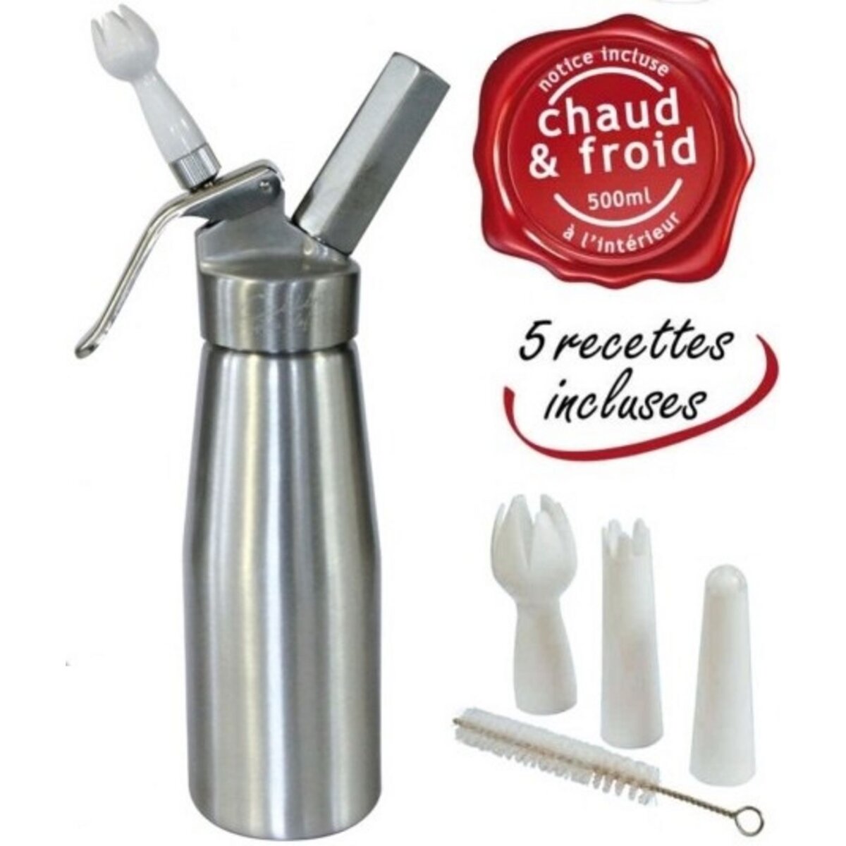Siphon chantilly 500 ML + 5 recettes pas cher - Auchan.fr