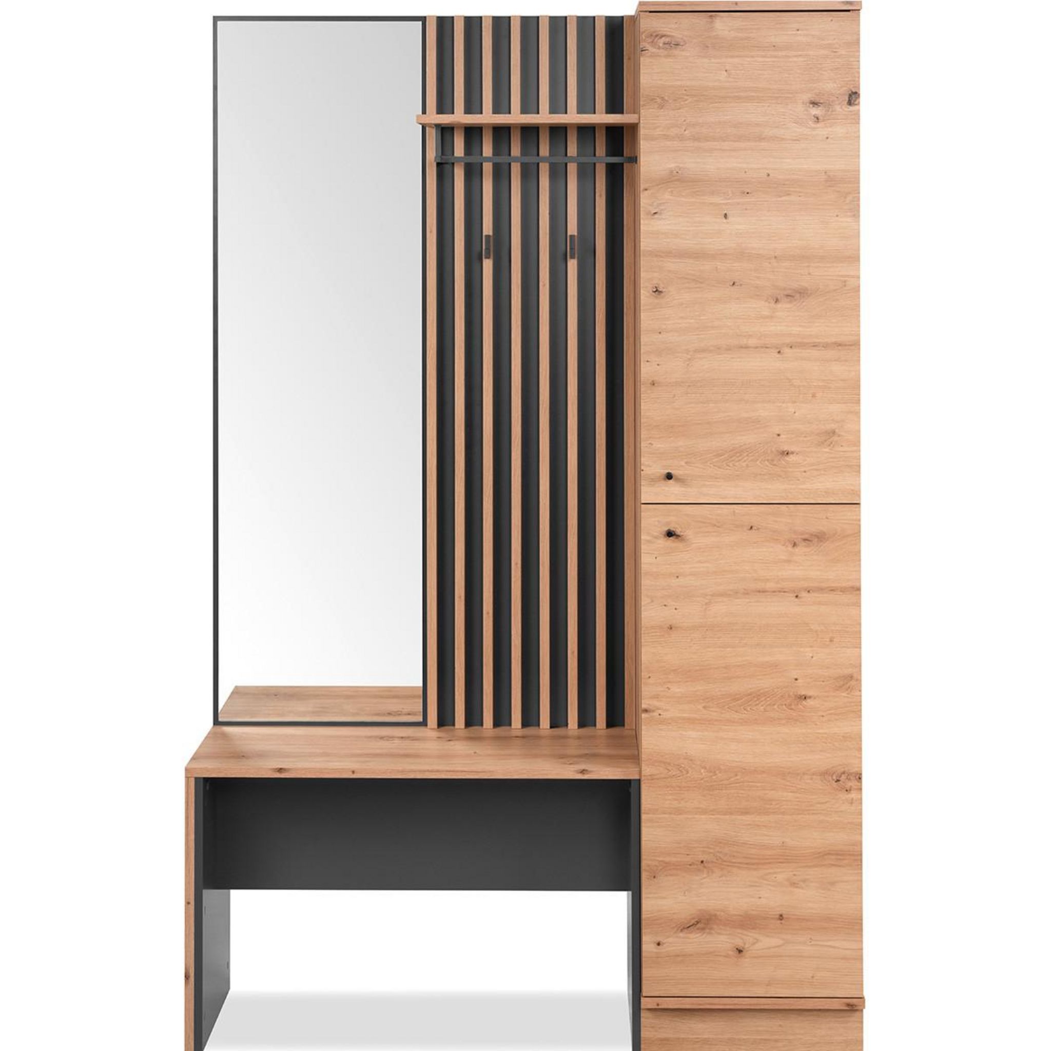 HOMIFAB Vestiaire 2 portes avec miroir effet chêne et gris anthracite ...