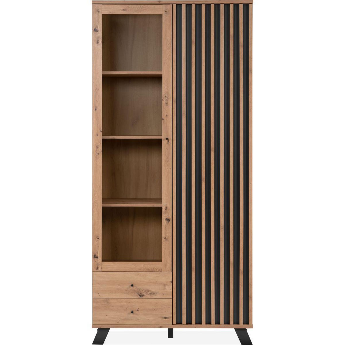 HOMIFAB Vaisselier 2 portes 2 tiroirs effet chêne 92 cm - Flavia pas ...