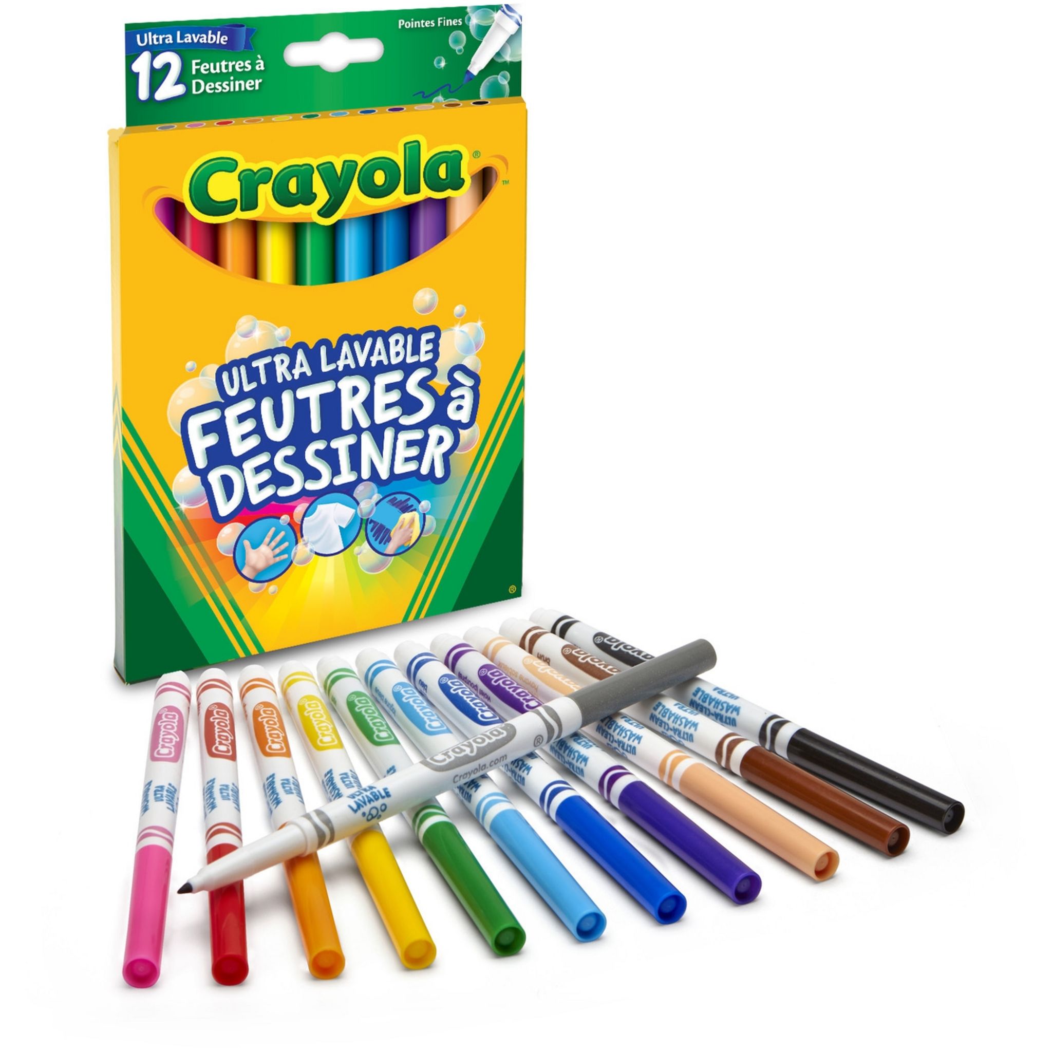 CRAYOLA Boîte de 12 feutres ultra lavables pointe fine pas cher - Auchan.fr